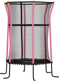 HOMCOM Dětská trampolína Ø163,5 cm, vnitřní trampolína s bezpečnostní sítí a krytem okraje Bungee, dětská trampolína do 50 kg, pro děti 3-10 let Růžov