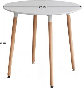 Jídelní stůl, bílá/buk, průměr 80 cm, ELCAN NEW TYP 2