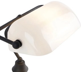 Klasická notářská lampa černá s opálovým sklem - Banker