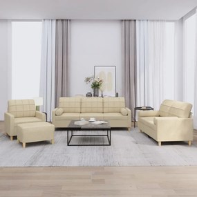 4dílná sedací souprava s polštáři krémová textil 3201268