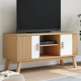 TV skříňka OLDEN bílá a hnědá 114x43x57 cm masivní borové dřevo - Default Title