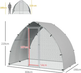 PawHut Velká Kurníková Klientela Pro Kuřata 5.75m² S UV-Ochrannou Střechou, Mřížková Oplocení 3.04D x 1.9Š x 2.2V m, Galvanizovaná Ocel, Zámek Dveře,…