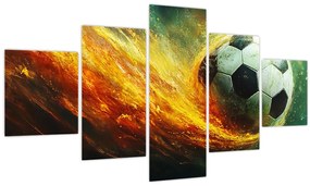 Obraz - Fotbalový míč v letu (125x70 cm)