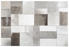 Kožený koberec patchwork hnědo šedáý 160 x 230 cm PERVARI Beliani