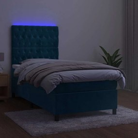 Box spring postel s matrací a LED tmavě modrá 90x200 cm samet 3136285