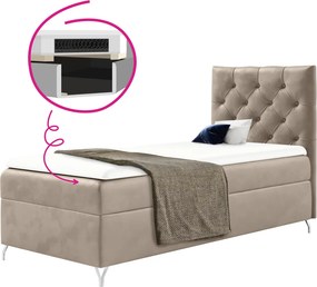 Boxspringová postel, 90x200, béžová látka Velvet, pravá, GULIETTE + dárek
