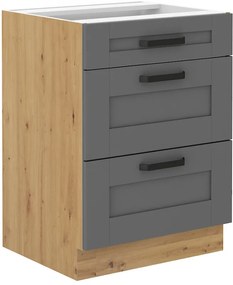 Kuchyňská skříňka LUNA 60 D 3S BB korpus: dub artisan, barva dvířek: šedá DUST