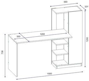 Psací stůl YAGIZ s vestavěnou skříňkou a policemi antracitový