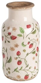 Béžová keramická váza s jahůdkami Wild Strawberries M - Ø 14*26 cm