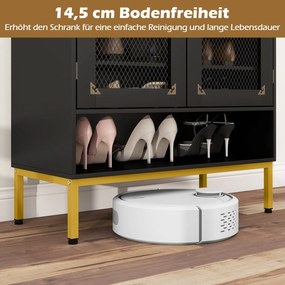 Costway Moderní dřevěná skříňka na boty se síťovými dvířky, kovovými