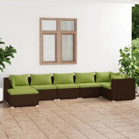 vidaXL 7dílná zahradní sedací souprava s poduškami polyratan [3101830] Barva: Hnědá a zelená