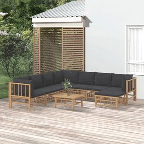 vidaXL 9dílná zahradní sedací souprava s tmavě šedými poduškami bambus