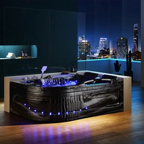 BPS-koupelny Hydromasážní vířivá vana VENEZIA 761R 180x120 PRAVÁ ČERNÝ MRAMOR s ohřevem vody