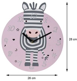 Dětské nástěnné hodiny Zebra, vícebarevná