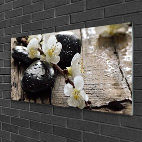 Obraz na skle Květiny Kameny Zen 100x50 cm