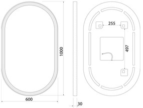 Sapho, PARGA oválné zrcadlo s LED osvětlením 60x100 cm, PG600