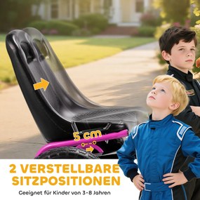 AIYAPLAY Pedálový gokart pro děti, výškově nastavitelné sedadlo, EVA kola, brzda, spojka, 3-8 let, růžová