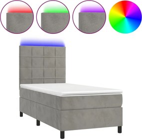 Box spring postel s matrací a LED světle šedá 100x200 cm samet 3136107