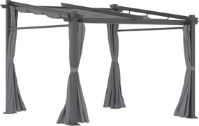 Outsunny pergola 2,97 x 2,95 m, voděodolný pavilon se sluneční stříškou, boční panely, kryt terasy, polyester, tmavě šedá | Aosom