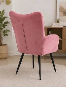 křeslo relaxační, odpočinkové, ušák, kov/samet, 98x63x69 cm, černá/růžová, Dekorino KR20260005