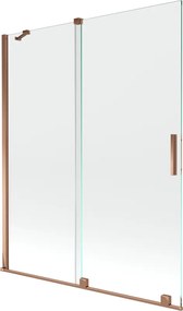 Mexen Velar, 2-křídlová posuvná vanová zástěna 140 x 150 cm, 8mm čiré sklo, růžové zlato, 896-140-000-01-60