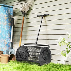 Kompostér Outsunny 75L 61x40cm - Rozmetadlo hnojiv pro zahradu s T-rukojetí, kovová síťka a rozmetadlo pro rašelinu