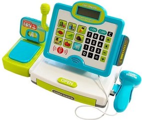 LEAN Toys Dětská pokladna modrá s košíkem