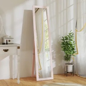 HOMCOM Plné tělo zrcadlo 157x37 cm s MDF rámem, náklonitelné stojací nebo nástěnné zrcadlo, světle perlově růžová