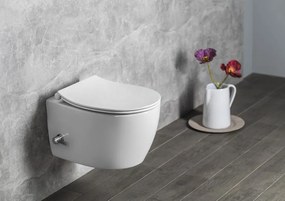 Isvea, SENTIMENTI závěsná WC mísa Rimless, integrovaný ventil a bidetová sprška 36x51 cm, bílá, 10ARS1010