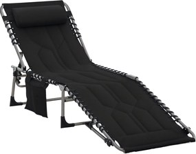 Outsunny Sluneční Lehátko, Skládací Zahradní Lehátko s Polštářem na Hlava, Boční Kapsou, Recliner s 5-Úrovňovým Nastavitelným Opěradlem, Voděodolné Ke