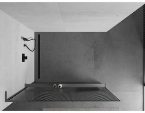 Mexen Kioto+ L, sprchová zástěna Walk-In s poličkou a věšákem 80 x 200 cm, 8mm sklo s žebrovým vzorem, grafitový profil, 800-080-123-95-09