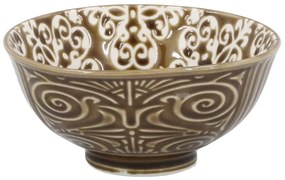 Hnědá porcelánová miska s květy uvnitř Arés - Ø12*5,5 cm / 300ml