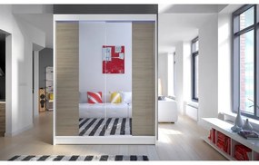 Šatní skříň Belgia II, Barva: bílá + sonoma + zrcadlo, Osvětlení: osvětlení LED RGB - barevné