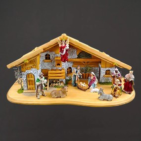 AMADEA Dřevěný osvětlený betlém BEZ FIGUREK 65 cm
