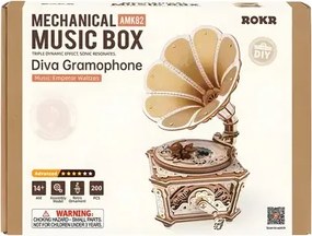 ROBOTIME Hrací skříňka Gramofon Diva / Dřevěné 3D puzzle / 200+ dílků