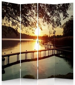 Ozdobný paraván Jezero Footbridge Lake - 145x170 cm, čtyřdílný, obustranný paraván 360°