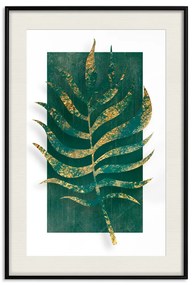 Plakát Exkluzivní příroda - kompozice na bílém s listem smaragdu a zlata