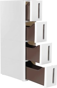 Plastový kuchyňský organizér se 4 zásuvkami 45x17x83 cm, bílý-hnědý