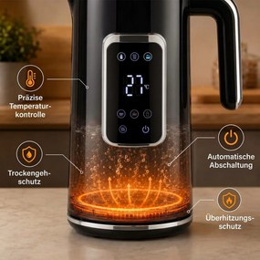 HOMCOM rychlovarná konvice 1,7 l, 2200 W, s LED displejem, nastavitelnou teplotou, funkcí udržování tepla, černá