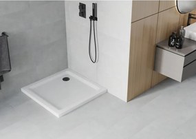 Mexen Flat čtvercový sprchový kout slim 90 x 90 cm, bílý, černý sifon - 40109090B