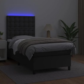 Box spring postel s matrací a LED černá 90x200 cm umělá kůže 3135921