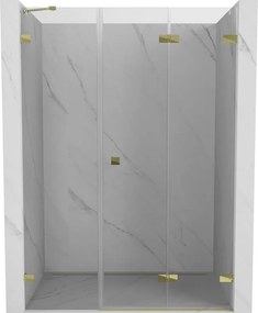 Mexen Lunar-F, pravé skládací sprchové dveře 140 cm, čiré sklo, zlatý profil, 836S-140-050-50-00-P
