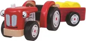 TIDLO Dřevěný traktor s vlečkou červená / od 3 let