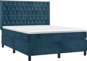 Box spring postel s matrací a LED tmavě modrá 140x190 cm samet 3139743