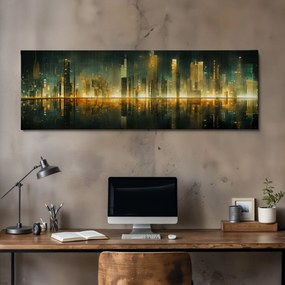 Obraz na plátně - Futuristické město - Zrcadlení pokroku FeelHappy.cz Velikost obrazu: 240 x 80 cm