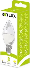 RETLUX RLL 629 C37 E14 candle 8W / 1080 lm / 3000K - teplá bílá / D