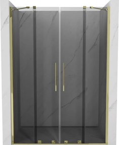 Mexen Velar Duo, posuvné sprchové dveře do otvoru 150 cm, 8mm šedé sklo, zlatá lesklá, 871-150-000-42-50