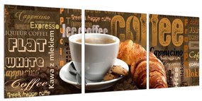 Obraz šálku kávy a croissantů (90x30 cm)