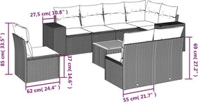9dílná zahradní sedací souprava s poduškami béžová polyratan 3257816