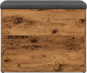 skříňka na boty, botník s polstrováním, lavice, sedací, police, dřevo/látka, 52x84x32 cm, staré dřevo/šedá, Dekorino BS20260026